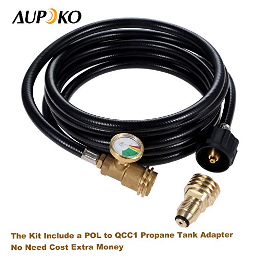 Aupoko 12 FT Propane Tank Extension Hose, Universal Propane Extension Include Propane Tank Adapter and Gauge, Leak Detector for Gas Grill, Heater and All Other Propane Appliances