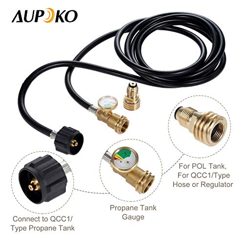 Aupoko 12 FT Propane Tank Extension Hose, Universal Propane Extension Include Propane Tank Adapter and Gauge, Leak Detector for Gas Grill, Heater and All Other Propane Appliances