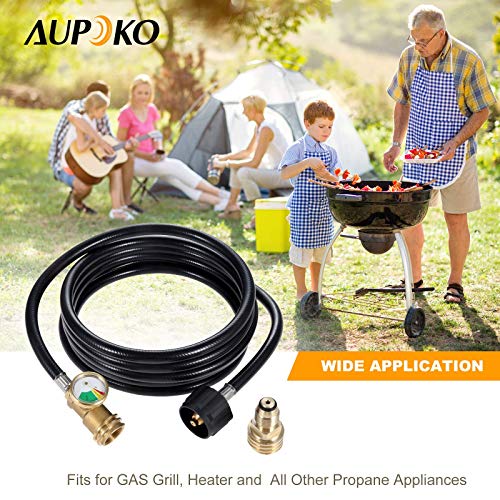 Aupoko 12 FT Propane Tank Extension Hose, Universal Propane Extension Include Propane Tank Adapter and Gauge, Leak Detector for Gas Grill, Heater and All Other Propane Appliances