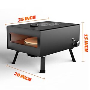 Denninal 14" Gas Outdoor Pizza Oven with Auto-rotation - Propane Portable Pizza Maker W/Pizza Stone for Authentic Stone Baked Pizzas, Auto Flameout,Thermometer