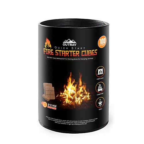 Fire Starter Cubes, Charcoal Firestarter Squares for Lighting Fireplace, Wood Stove, Grill, Campfire, BBQ Smoker Pit – Mini Nontoxic Waterproof Fire Starting Bricks for Camping, Survival (100PK)