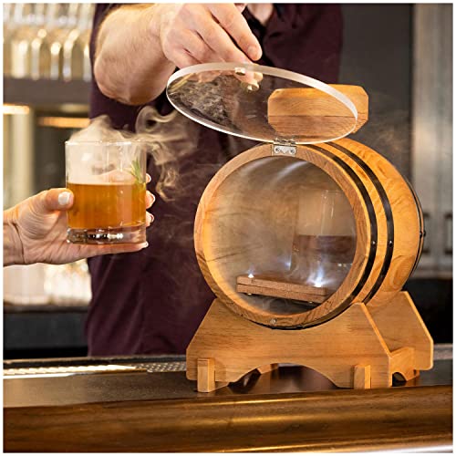 Smoke Barrel Cocktail Smoker Kit - Complete Kit with Smoke Lid, Torch, Wood Chips & Butane - Whiskey Gifts for Men - Infuse Multiple Cocktails at Once - Smoke Whiskey, Bourbon, Cheese, Meats & More