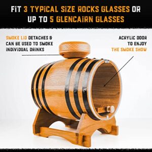 Smoke Barrel Cocktail Smoker Kit - Complete Kit with Smoke Lid, Torch, Wood Chips & Butane - Whiskey Gifts for Men - Infuse Multiple Cocktails at Once - Smoke Whiskey, Bourbon, Cheese, Meats & More