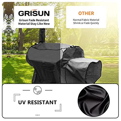 Grisun Grill Cover for Oklahoma Joe's Longhorn Offset Smoker, Anti-UV Waterproof Offset Smoker Cover for Oklahoma Joe's 13201747-50, Heavy-Duty 600 D Polyester, Black (70" L x 60" H x 40" W)