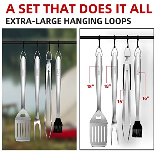 DAXJM Barbecue Tool Sets 4Pcs, Premium Stainless Steel BBQ Tongs, Spatula, Fork and Brush Grill Accessories Kit for Indoor Outdoor BBQ