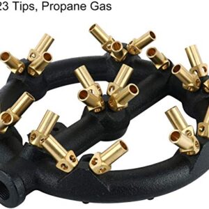 Homend Propane Gas Jet Burner For Chinese Wok Range, Grilling, Stir Fry - Cast Iron Body Round Nozzle Jet Burner with 23 Brass Tips - Up 100,000 BTU (Propane Gas, 23 Tips, 0.5mm Hole)