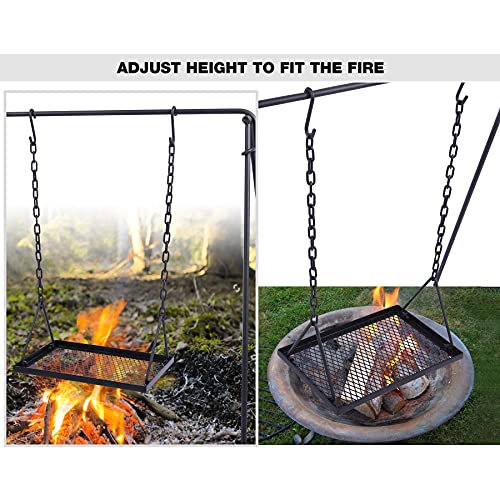 REDCAMP Campfire Cooking Stand for BBQ Picnic Cookware Party, Swing Hanging Grill for Fire Pit with Dutch Oven Lid Lifter & Hooks