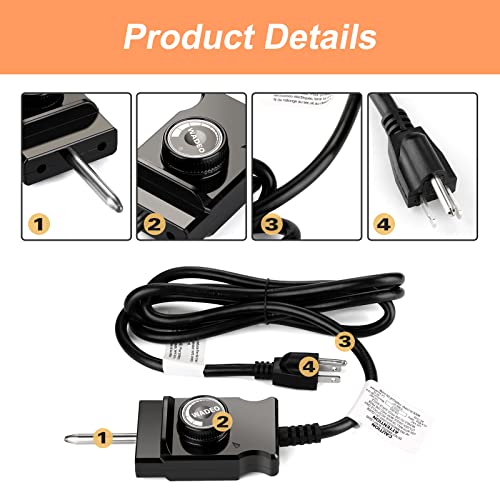 WADEO Adjustable Thermostat Probe Control Cord for Masterbuilt Smokers Cord Replacement.(15A Max, 110V)