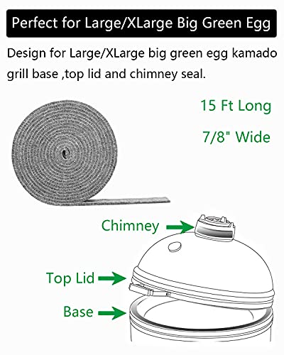 Gasket for Big Green Egg Large, Big Green Egg Parts Accessories, High Temp Material Gasket Replacement for Big Green Egg Large and XLarge, Self Stick 15Ft Long,7/8" Wide,with Scraper