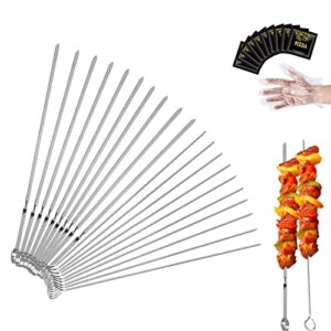 kabob skewers 20 pcs,flat metal skewers for grilling 15 inch stainless steel grilling skewers for kabobs shish kabob sticks wide reusable grilling skewers set for meat,shrimp,chicken,sausage,vegetable