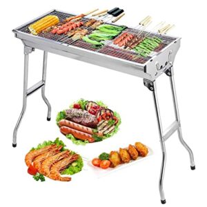 barbecue charcoal grill stainless steel folding portable bbq tool kits for outdoor cooking camping hiking picnics tailgating backpacking or any outdoor event (large)