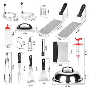 Griddle Accessories Kit, 34Pcs Extra Thick Flat Top Griddle Grill Set for Professional Chef Spatula Grill BBQ Set,with Oil Brush, Spatula,Scraper, Bottle, Tongs,Egg Ring,for Camping Outdoor Grill