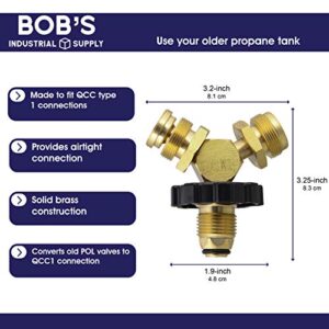 BISupply 1-Inch 2 Male POL to QCC1 Propane Y Splitter Converter Propane Tank Adapter Fitting for BBQ Grill or Camp Stove