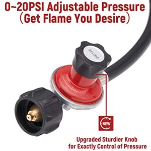 SHINESTAR a Propane Tank Gauge for 5-40lb LP Tank, and 0-20 PSI Adjustable Propane Regulator with Hose (4FT), Perfect for Turkey Fryer, Grill, Gas Burner, Fire Pit, Orifice Connector Included