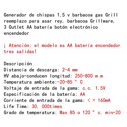 Spark Generator 1.5V BBQ Gas Grill Replacement for Broil King,BBQ Grillware,3 Outlet AA Battery Push Button Electronic Ignitor