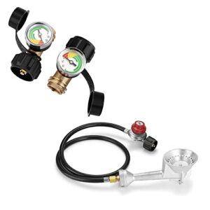 wadeo bundle - 2 items-high pressure cast-iron round burner head with high pressure propane regulator hose-propane tank gauge level indicator for 5-40 lb propane tank