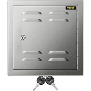 vevor vented access door 12x12in single access door with vents, 304 stainless steel outdoor cooking doors, flush mount vented utility door with lock, beveled frame access for bbq island grill kitchen