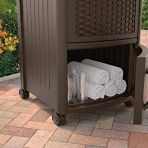 Suncast Resin 77 Quart Wicker-Look Outdoor Patio Cooler with Wheels, Dark Brown