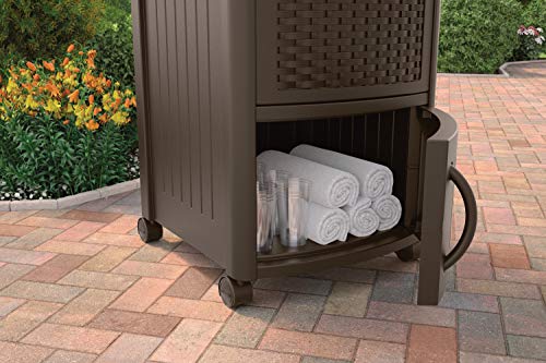 Suncast Resin 77 Quart Wicker-Look Outdoor Patio Cooler with Wheels, Dark Brown