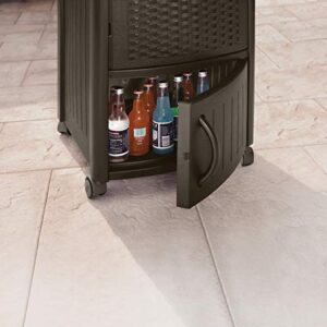 Suncast Resin 77 Quart Wicker-Look Outdoor Patio Cooler with Wheels, Dark Brown