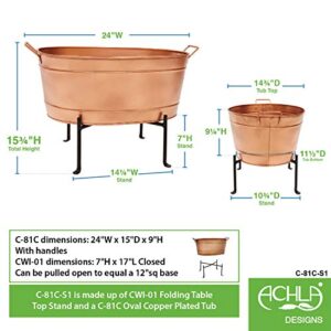 Achla Designs C-81C-S1 Classic Galvanized Tub and Stand, Copper and Black