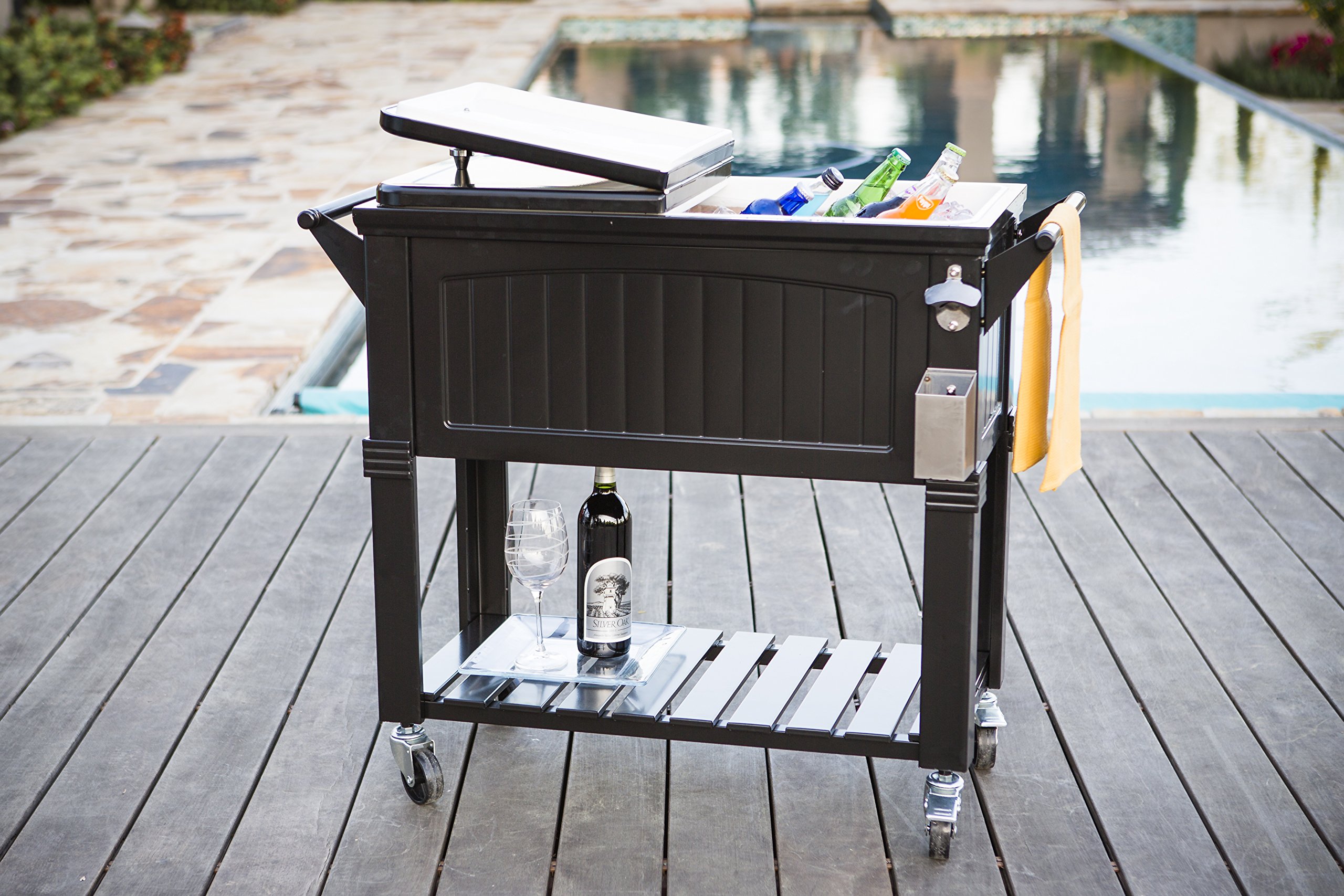 Permasteel 80 Quart Portable Rolling Patio Party Cooler in Antique Black