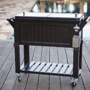 Permasteel 80 Quart Portable Rolling Patio Party Cooler in Antique Black