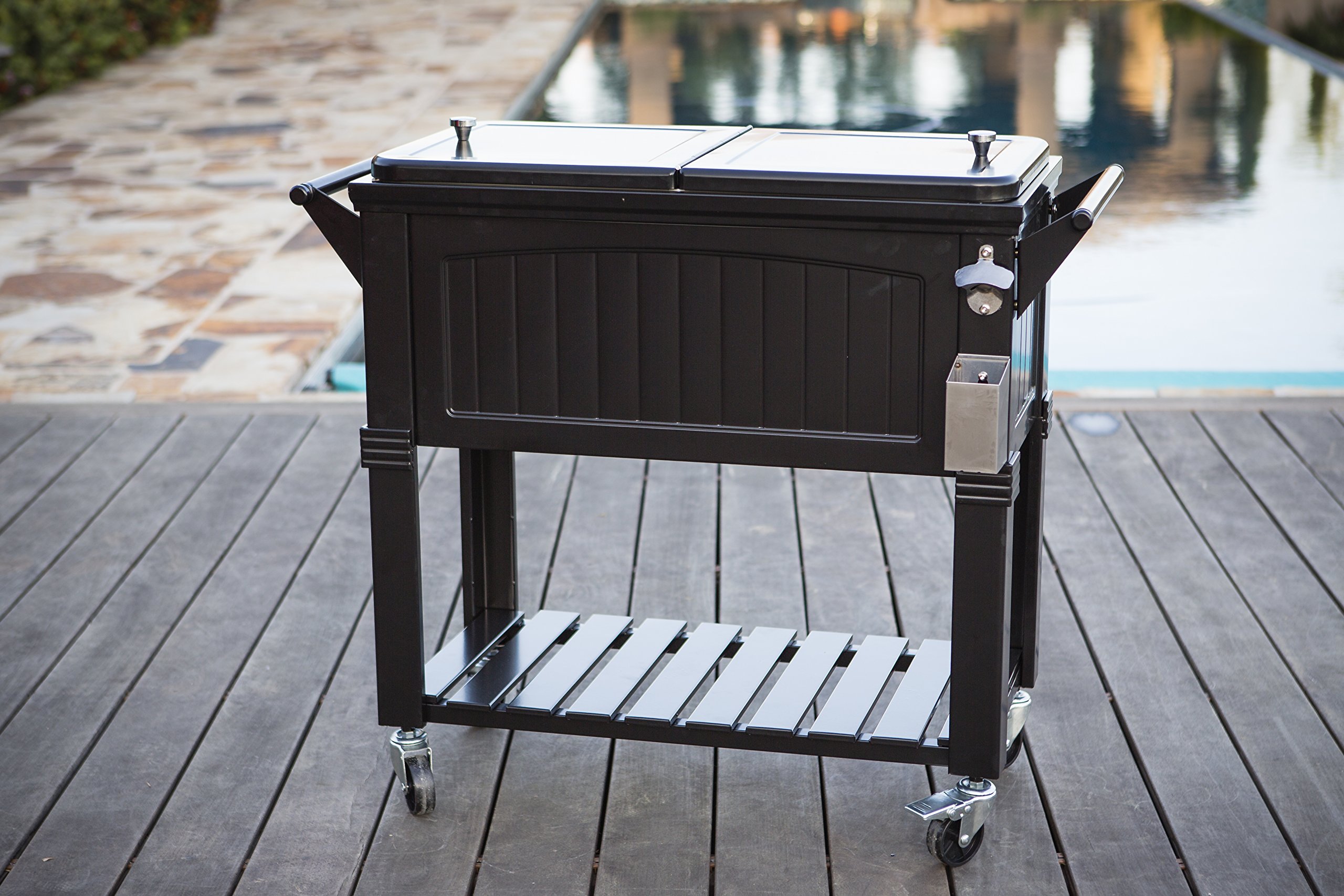 Permasteel 80 Quart Portable Rolling Patio Party Cooler in Antique Black