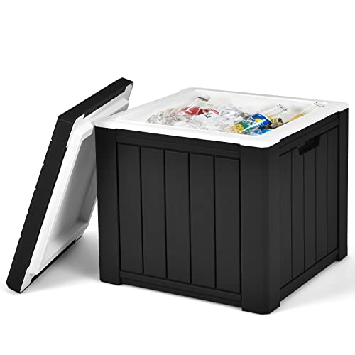 Giantex 10 Gallon 4-in-1 Cooler, Portable Ice Chest with Built-in Handle, Multifunctional Ice Cooler, Cocktail Side Table, Patio Bar Table, Outdoor Stool for Camping, Fishing, Picnic (Black)