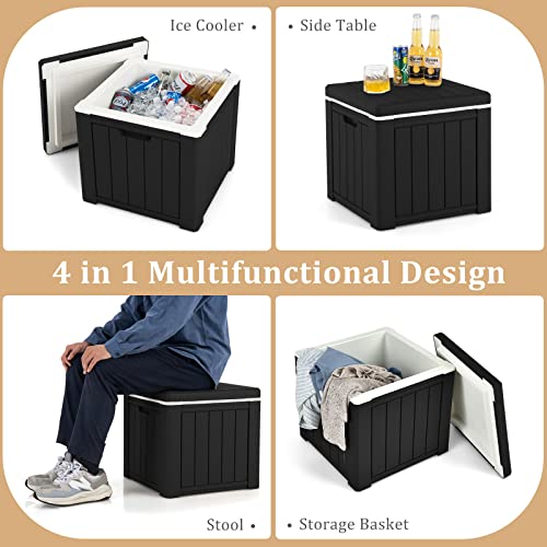 Giantex 10 Gallon 4-in-1 Cooler, Portable Ice Chest with Built-in Handle, Multifunctional Ice Cooler, Cocktail Side Table, Patio Bar Table, Outdoor Stool for Camping, Fishing, Picnic (Black)