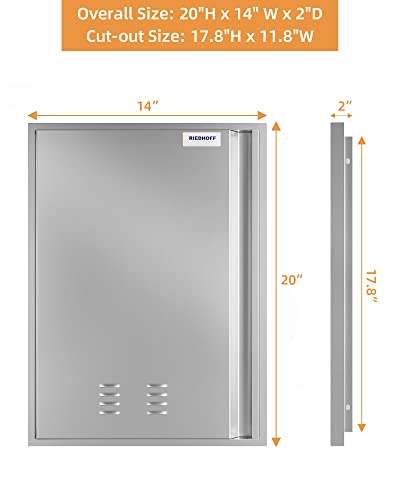 RIEDHOFF 20" H x 14" W 304 Stainless Steel Outdoor Kitchen Access Door with Recessed Handle, Single Access Door for BBQ Island, Grilling Station