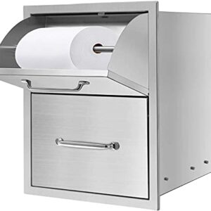 Karpevta Outdoor Drawers W16XH20XD20 Double Access Drawer with Paper Towel Holder BBQ Drawers for Outdoor Kitchen Grilling Station