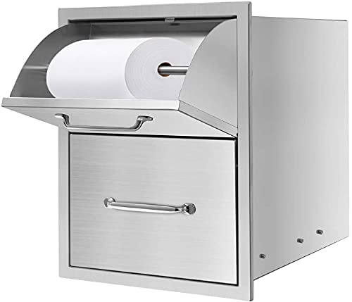 Karpevta Outdoor Drawers W16XH20XD20 Double Access Drawer with Paper Towel Holder BBQ Drawers for Outdoor Kitchen Grilling Station