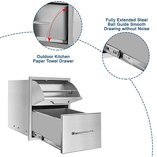 Karpevta Outdoor Drawers W16XH20XD20 Double Access Drawer with Paper Towel Holder BBQ Drawers for Outdoor Kitchen Grilling Station