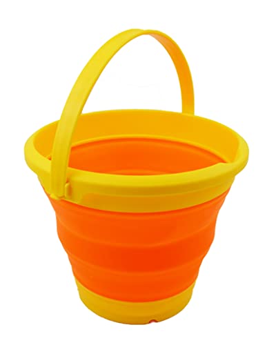 SAMMART 5.5L (1.4 Gallon) Collapsible Plastic Bucket - Foldable Round Tub - Portable Fishing Water Pail - Space Saving Outdoor Waterpot (Yellow/Carrot)