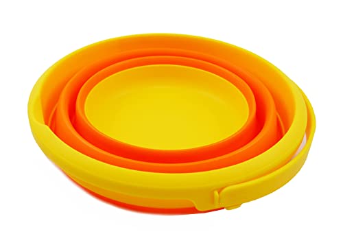 SAMMART 5.5L (1.4 Gallon) Collapsible Plastic Bucket - Foldable Round Tub - Portable Fishing Water Pail - Space Saving Outdoor Waterpot (Yellow/Carrot)