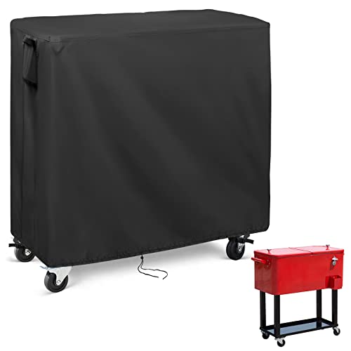 Andacar Patio Cooler Cart Cover for Most 80 Quart Rolling Cooler Cart Cover Waterproof Ice Chest Outdoor Bar Cover Freezer Covers Black-32x18x32Inchs