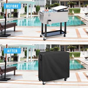 Andacar Patio Cooler Cart Cover for Most 80 Quart Rolling Cooler Cart Cover Waterproof Ice Chest Outdoor Bar Cover Freezer Covers Black-32x18x32Inchs