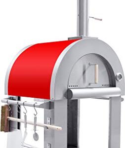 32.5" Outdoor Wood Fired Red Enamel Stainless Steel Artisan Pizza Oven or Grill with Waterproof Cover, Pizza Peel