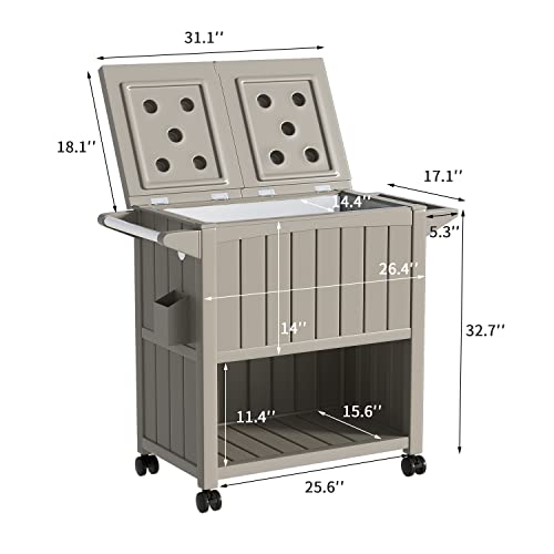 Greesum 85 Quart Rolling Ice Chest Cooler Cart Outdoor Bar Drink Insulated Mobile Storage Cabinet