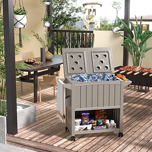 Greesum 85 Quart Rolling Ice Chest Cooler Cart Outdoor Bar Drink Insulated Mobile Storage Cabinet