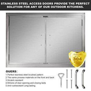 JOMWECL BBQ Access Door, 31W x 21H Inch Grill Double Door, 304 Brushed Stainless Steel Outdoor Kitchen Doors for BBQ Island Grilling Station