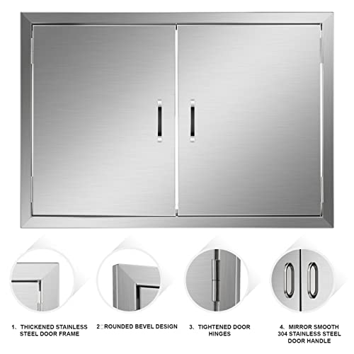 JOMWECL BBQ Access Door, 31W x 21H Inch Grill Double Door, 304 Brushed Stainless Steel Outdoor Kitchen Doors for BBQ Island Grilling Station