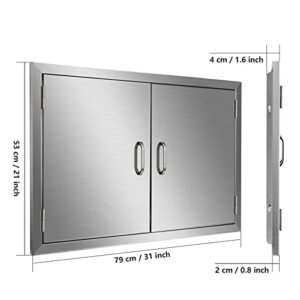 JOMWECL BBQ Access Door, 31W x 21H Inch Grill Double Door, 304 Brushed Stainless Steel Outdoor Kitchen Doors for BBQ Island Grilling Station