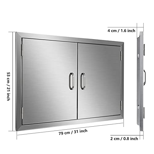 JOMWECL BBQ Access Door, 31W x 21H Inch Grill Double Door, 304 Brushed Stainless Steel Outdoor Kitchen Doors for BBQ Island Grilling Station