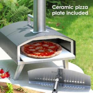 RichYa Pizza Oven PS-02 Outdoor Wood Pellet Pizza Oven with 12" Pizza Stone, Portable Stainless Steel Wood Fired Pizza Maker for Camping, Picnic, Party (Black)