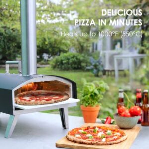 RichYa Pizza Oven PS-02 Outdoor Wood Pellet Pizza Oven with 12" Pizza Stone, Portable Stainless Steel Wood Fired Pizza Maker for Camping, Picnic, Party (Black)