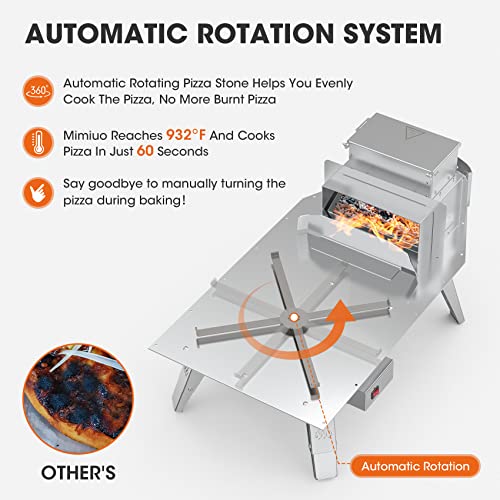 Mimiuo Wood Pellet Pizza Oven Stainless Outdoor Portable Steel Wood Fired Pizza Oven Kit with13" Pizza Stone, Foldable Pizza Peel and Automatic Rotation System (Tisserie W-Oven Series)