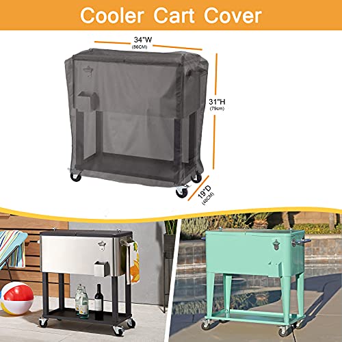 AKEfit Patio Cooler Cart Cover Waterproof with UV Coating, Fits Most 80 Quart Rolling Cooler Cart Cover, Outdoor Beverage Cart, Patio Ice Chest Protective Covers (Grey)