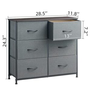 Somdot Dresser for Bedroom with 6 Drawers, 3-Tier Wide Storage Chest of Drawers with Removable Fabric Bins for Closet Nursery Bedside Living Room Laundry Entryway Hallway, Charcoal Grey/Dark Walnut